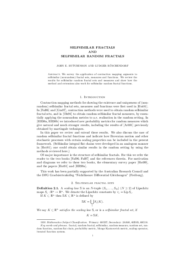 (PDF) Selfsimilar Fractals and Selfsimilar Random Fractals