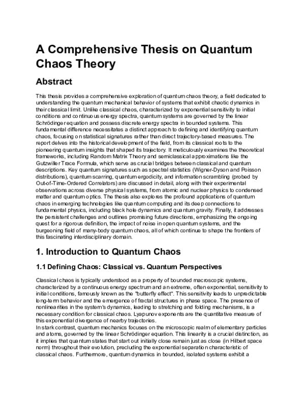 (PDF) A Comprehensive Thesis on Quantum Chaos Theory