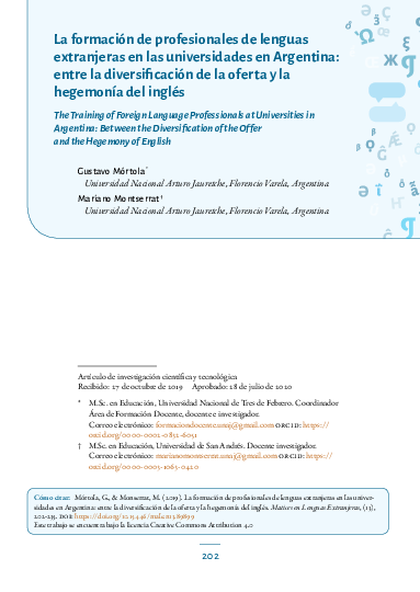 (PDF) La formación de profesionales de lenguas extranjeras en la ...