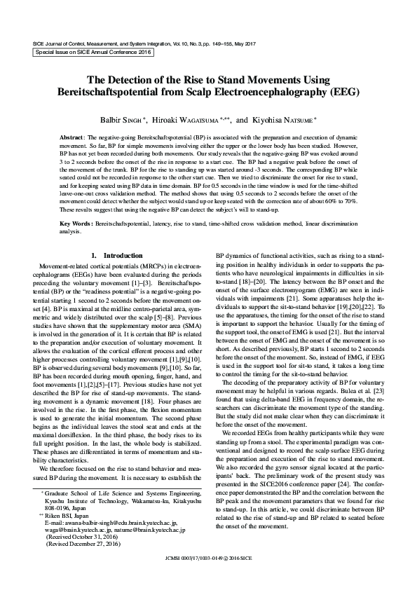 (PDF) The Detection of the Rise to Stand Movements Using Bereitschaftspotential from Scalp ...