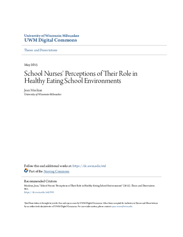 (PDF) School nurses' perceptions of their role in healthy eating school ...
