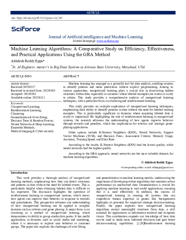 (PDF) Machine Learning Algorithms: A Comparative Study on Efficiency, Effectiveness, and ...