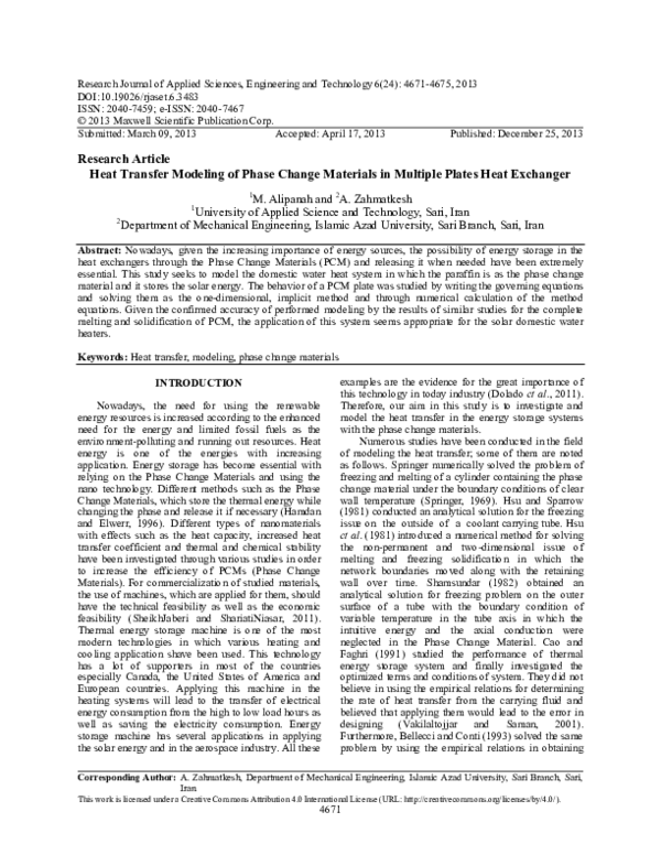 (PDF) Heat Transfer Modeling of Phase Change Materials in Multiple ...