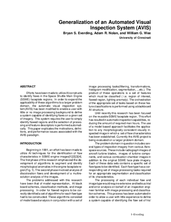 (PDF) Generalization of an Automated Visual Inspection System (AVIS)