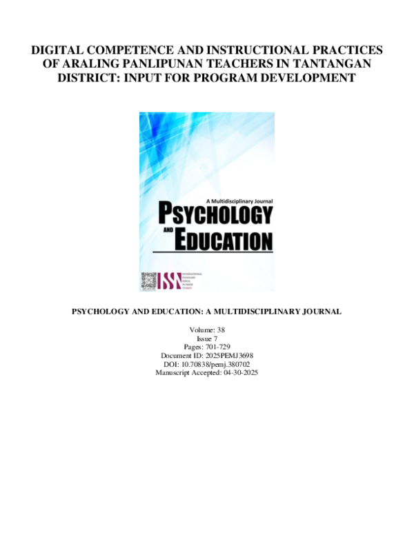 (PDF) Digital Competence and Instructional Practices of Araling Panlipunan Teachers in Tantangan ...