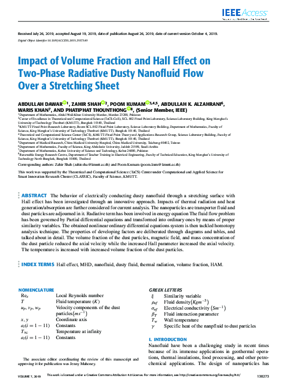 (PDF) Impact of Volume Fraction and Hall Effect on Two-Phase Radiative ...