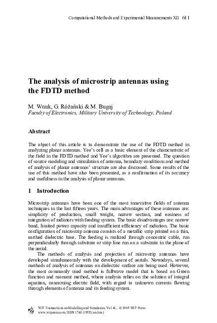 (PDF) The Analysis Of Microstrip Antennas UsingThe FDTD Method
