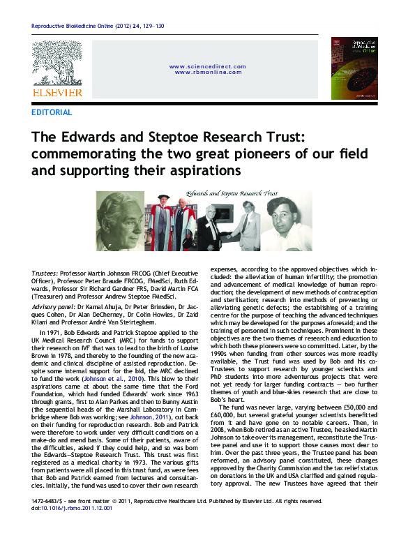 (PDF) The Edwards and Steptoe Research Trust: commemorating the two ...