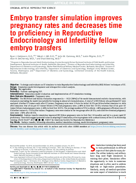 (PDF) Embryo transfer simulation improves pregnancy rates and decreases ...