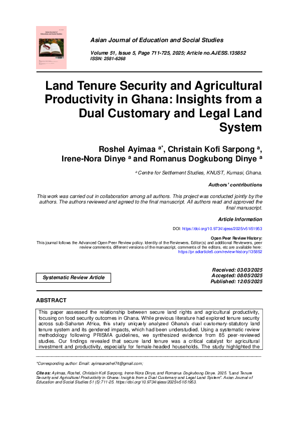 (PDF) Land Tenure Security and Agricultural Productivity in Ghana ...