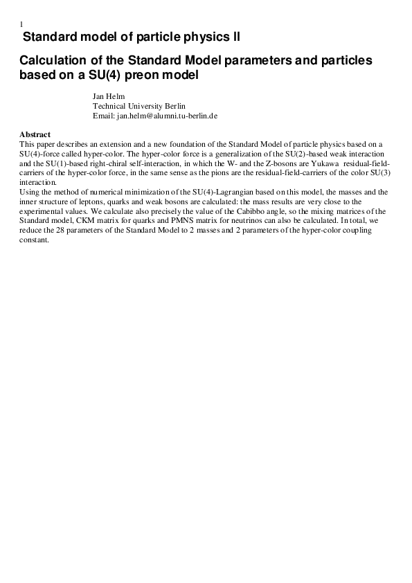 (PDF) Calculation of the Standard Model parameters and particles based ...