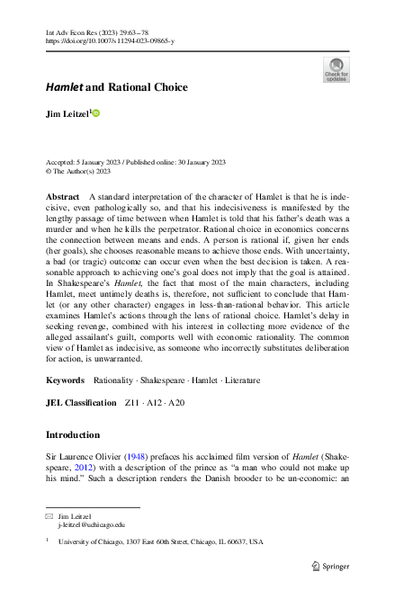 (PDF) Hamlet and Rational Choice