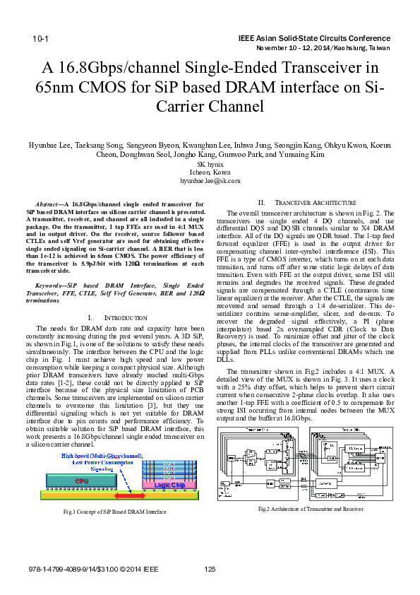 (PDF) A 16.8Gbps/channel single-ended transceiver in 65nm CMOS for SiP based DRAM interface on ...