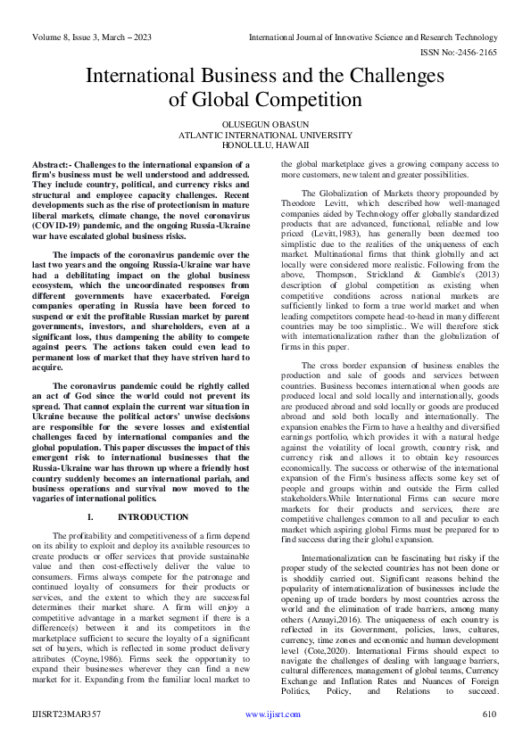 (PDF) International Business and the Challenges of Global Competition