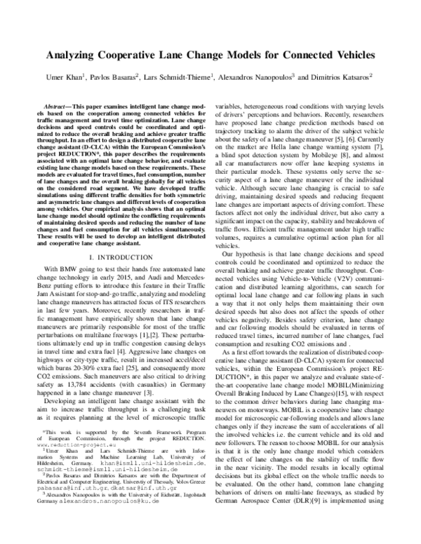(PDF) Analyzing cooperative lane change models for connected vehicles