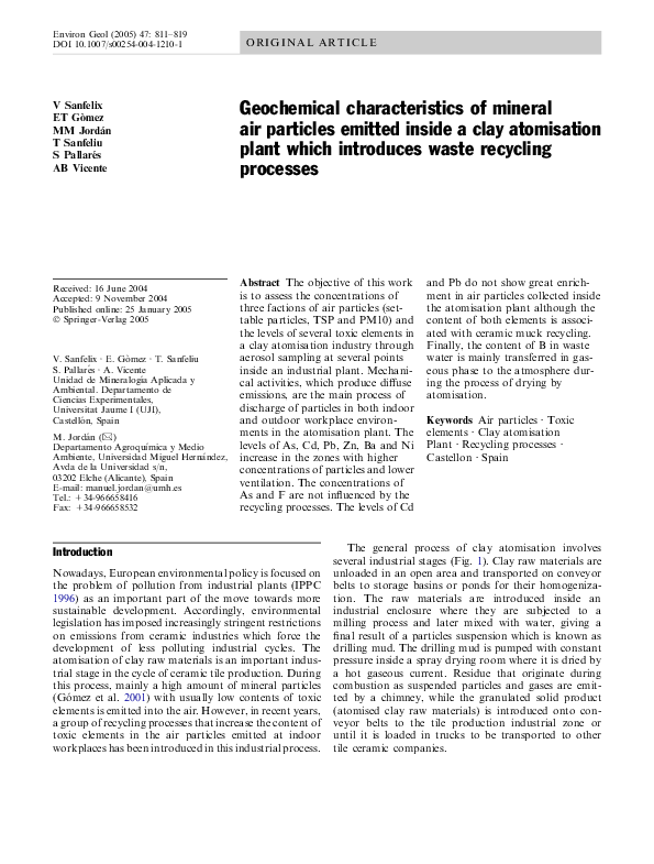 (PDF) Geochemical characteristics of mineral air particles emitted inside a clay atomisation ...