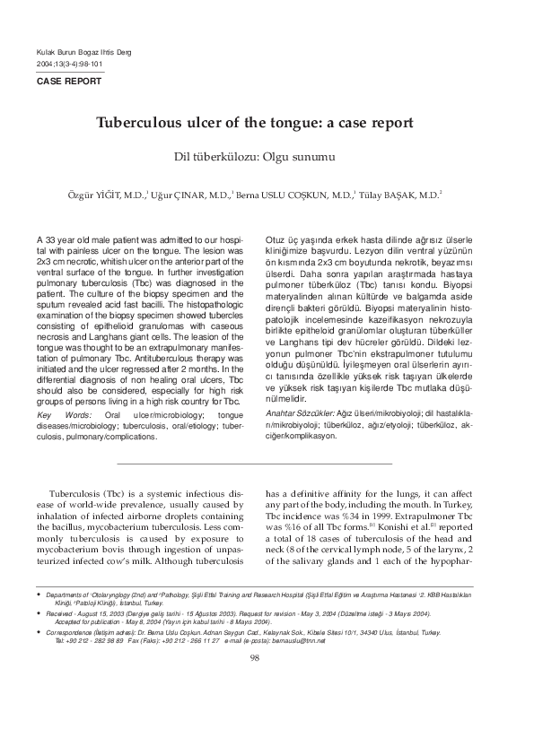 (PDF) Tuberculous ulcer of the tongue: a case report