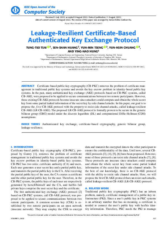 (PDF) Leakage-Resilient Certificate-Based Authenticated Key Exchange ...