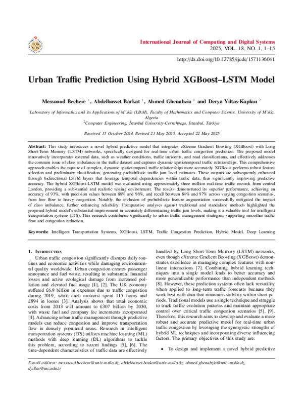 (PDF) Urban Traffic Prediction Using Hybrid XGBoost LSTM Model