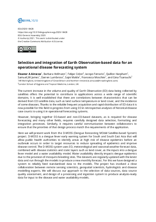 Pdf Selection And Integration Of Earth Observation Based Data For An Operational Disease