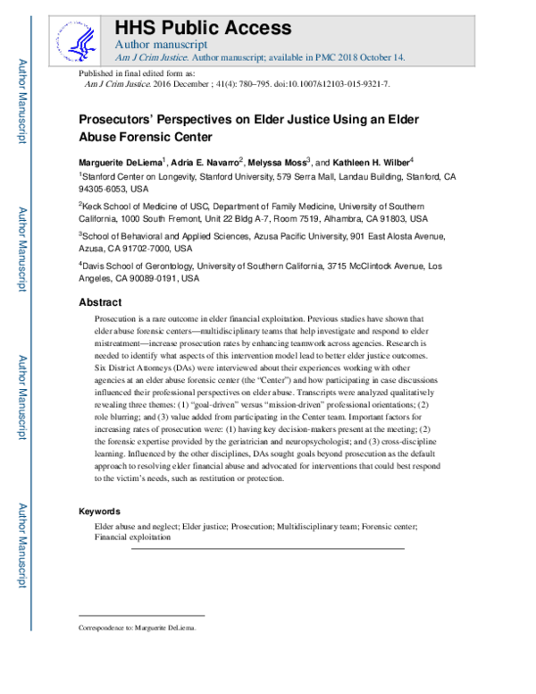(PDF) Prosecutors’ Perspectives on Elder Justice Using an Elder Abuse Forensic Center