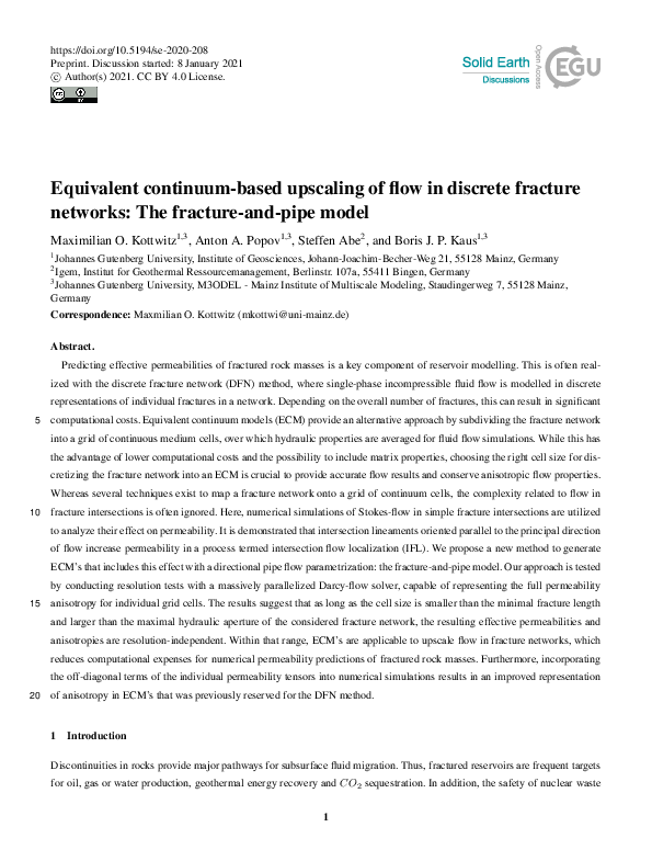 (PDF) Equivalent continuum-based upscaling of flow in discrete fracture networks: The fracture ...