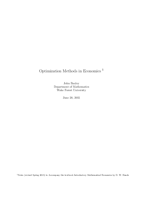 (PDF) Optimization Methods in Economics 1