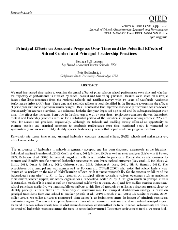(PDF) Principal Effects on Academic Progress Over Time and the ...