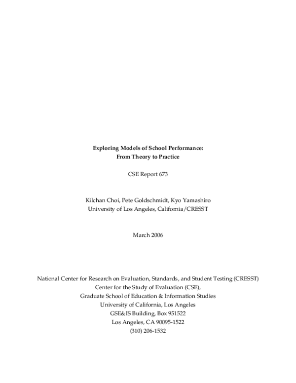(PDF) Exploring Models of School Performance: From Theory to Practice ...