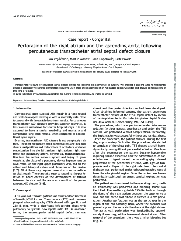 (PDF) Perforation of the right atrium and the ascending aorta following ...