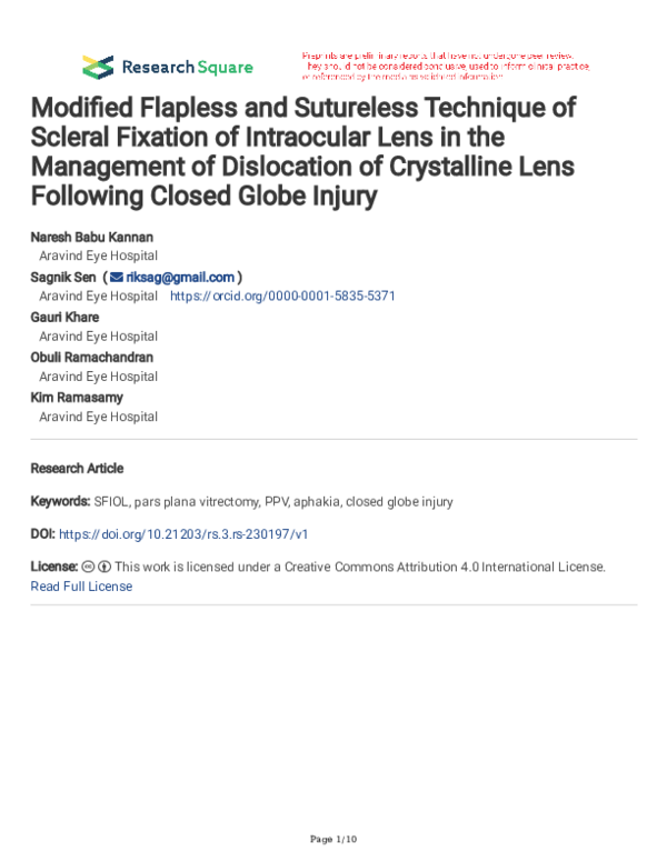 (PDF) Modified Flapless and Sutureless Technique of Scleral Fixation of ...