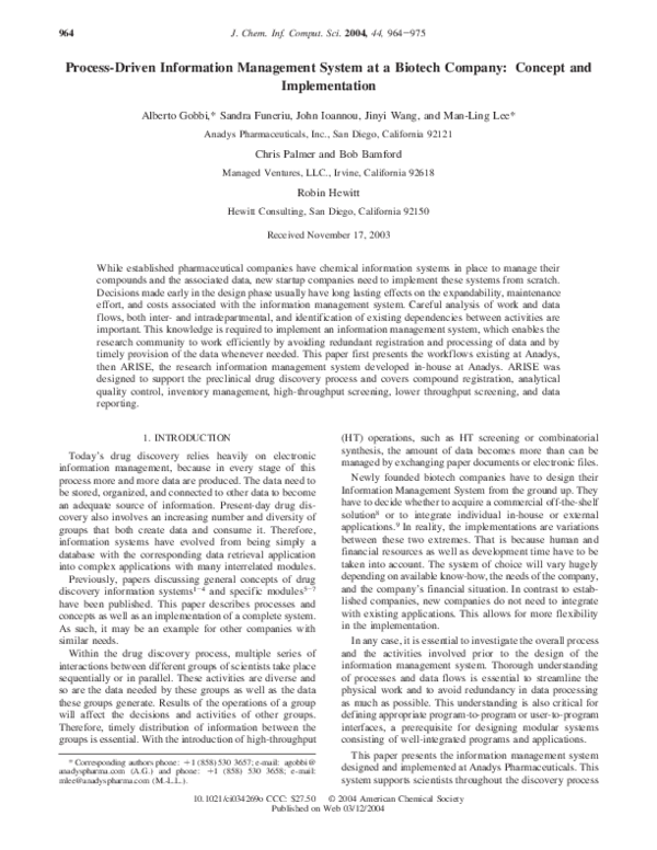 (PDF) Process-Driven Information Management System at a Biotech Company ...