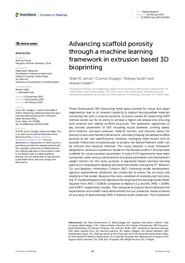 (PDF) Advancing scaffold porosity through a machine learning framework ...