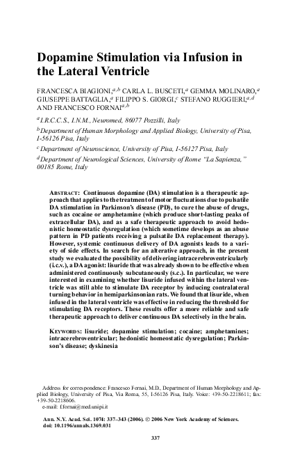 (PDF) Dopamine Stimulation via Infusion in the Lateral Ventricle