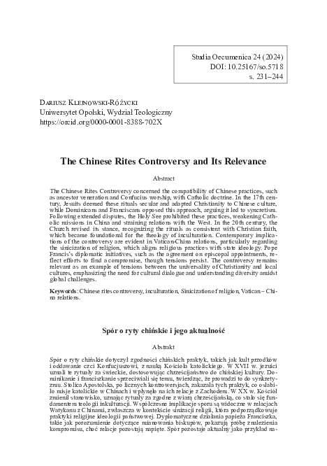 (PDF) The Chinese Rites Controversy and Its Relevance