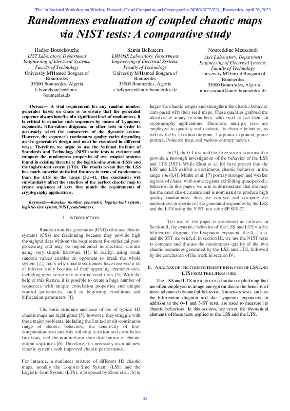 (PDF) Randomness evaluation of coupled chaotic maps via NIST tests: A ...