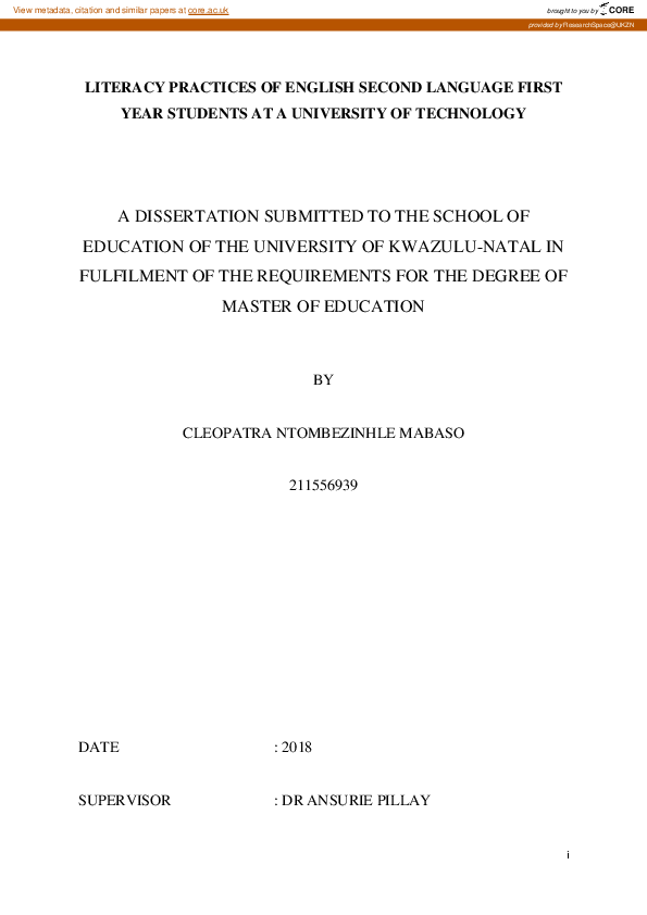 (PDF) Literacy practices of english second language first year students at a university of ...