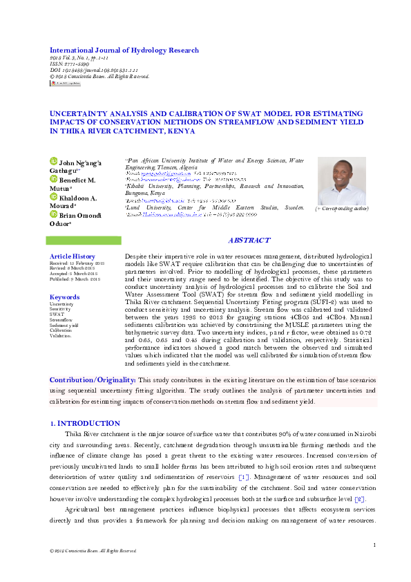 (PDF) Uncertainty Analysis and Calibration of Swat Model for Estimating Impacts of Conservation ...