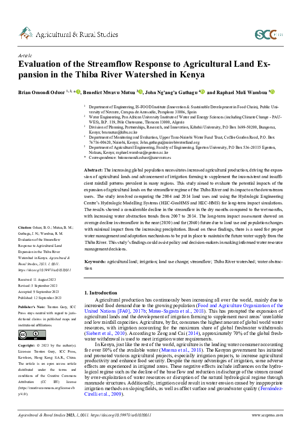 (PDF) Evaluation of the Streamflow Response to Agricultural Land ...