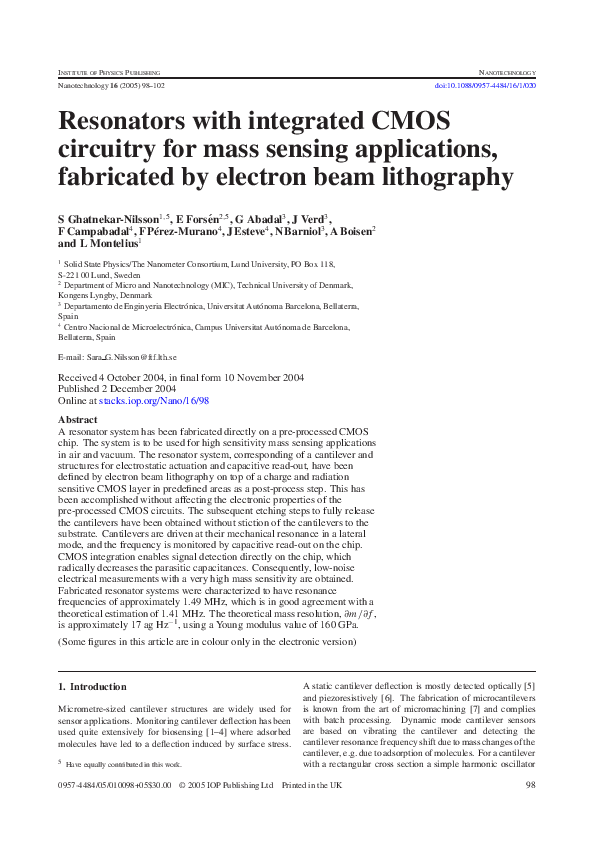 (PDF) Resonators with integrated CMOS circuitry for mass sensing ...