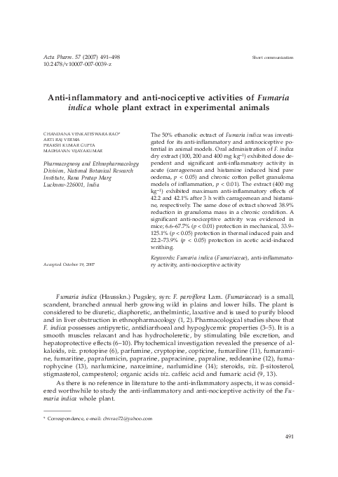 (PDF) Anti-inflammatory and anti-nociceptive activities of Fumaria ...