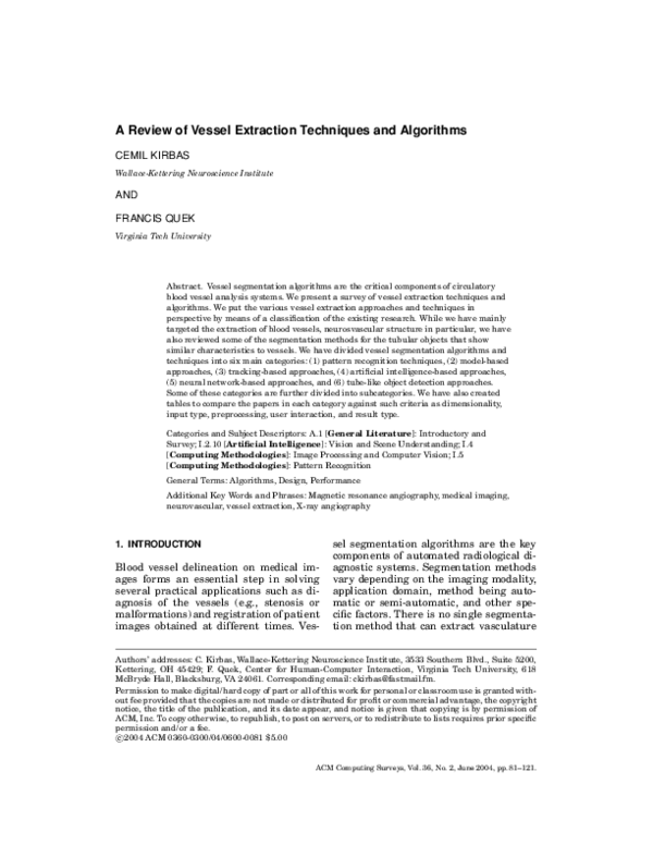 (PDF) A review of vessel extraction techniques and algorithms
