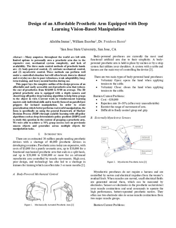 (PDF) Design of an Affordable Prosthetic Arm Equipped With Deep ...