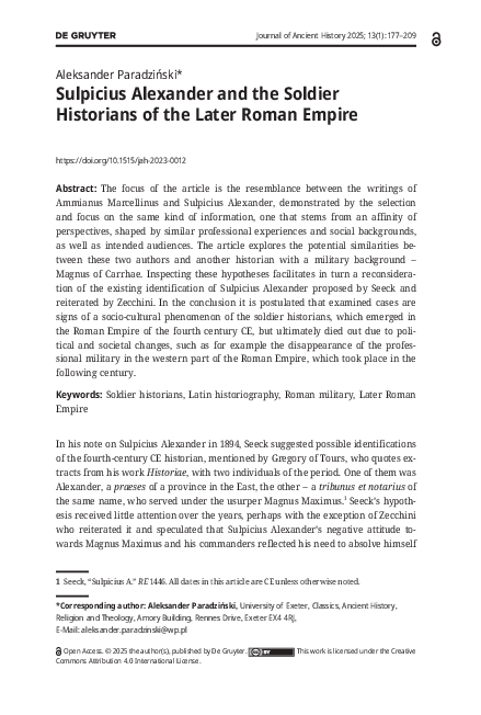 (PDF) Sulpicius Alexander and the Soldier Historians of the Later Roman ...