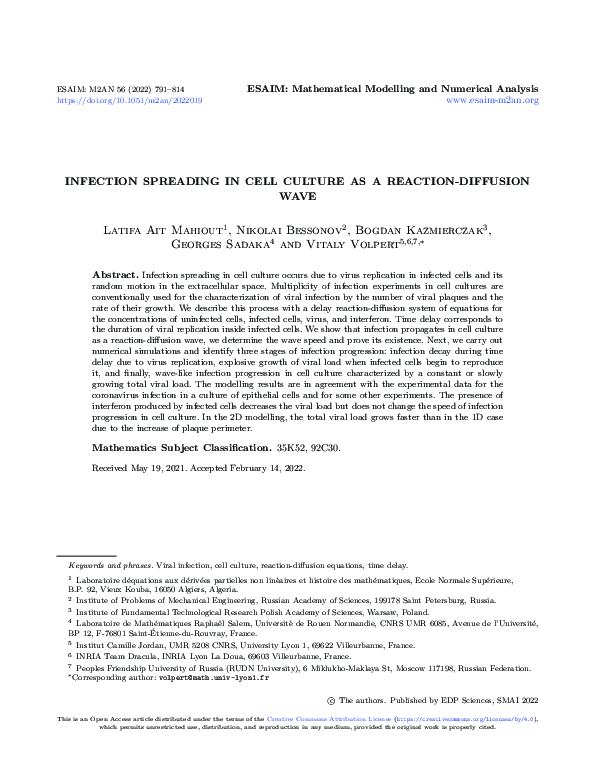 (PDF) Infection spreading in cell culture as a reaction-diffusion wave