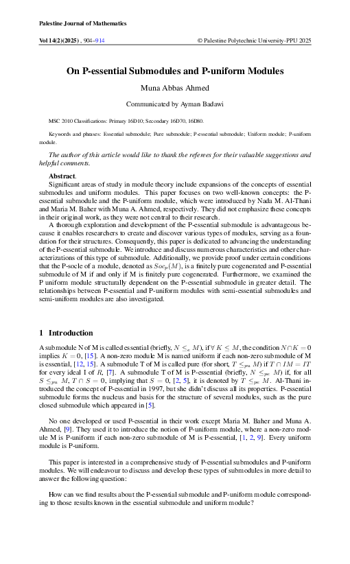 (PDF) On P-essential Submodules and P-uniform Modules