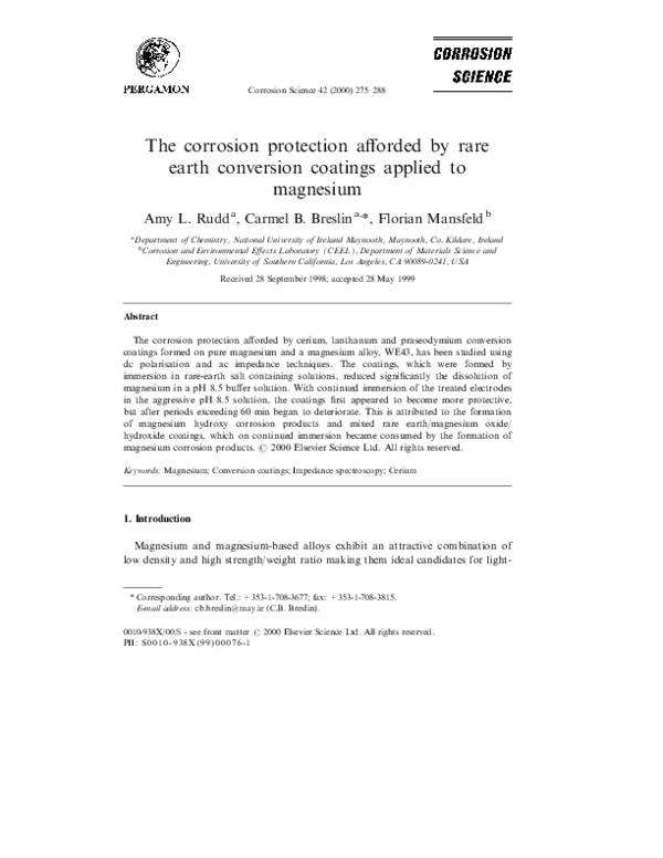 (PDF) The corrosion protection afforded by rare earth conversion ...