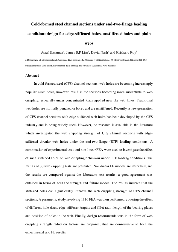 (PDF) Cold-formed steel channel sections under end-two-flange loading ...
