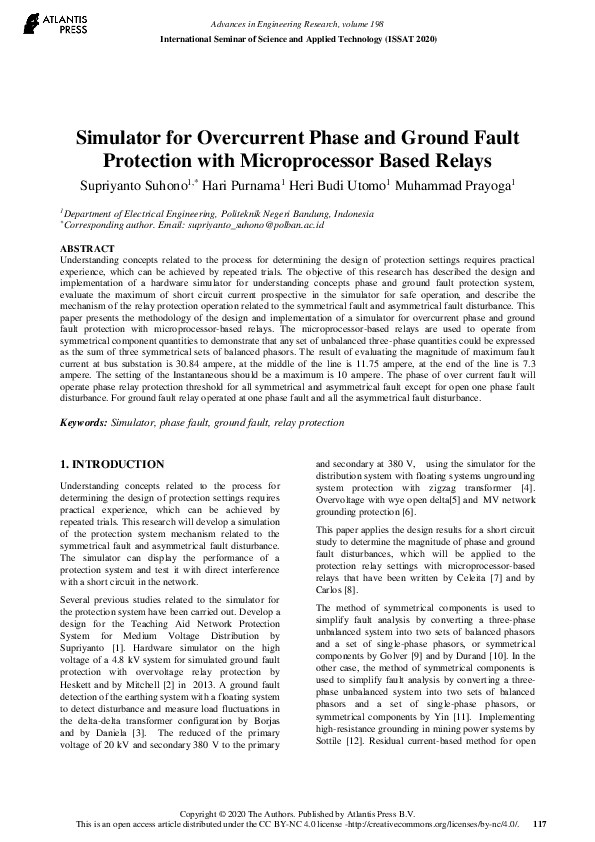 (PDF) Simulator for Overcurrent Phase and Ground Fault Protection with Microprocessor Based Relays
