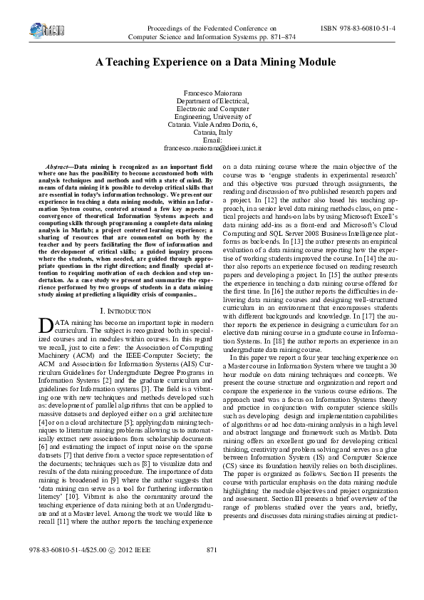(PDF) A teaching experience on a data mining module